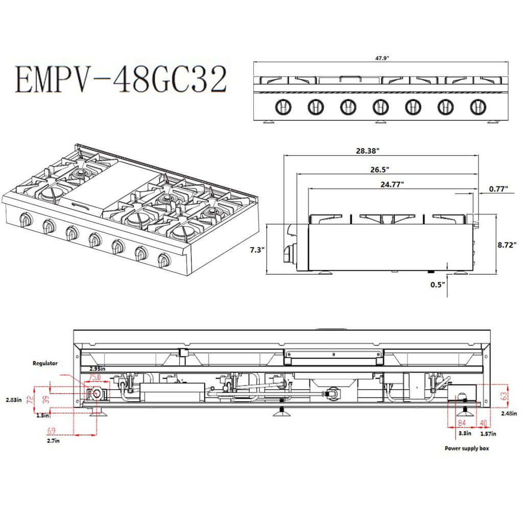 Order Pro-style 48" Slide-in Gas Cooktops - EMPV-48GC32 – Empava Appliances